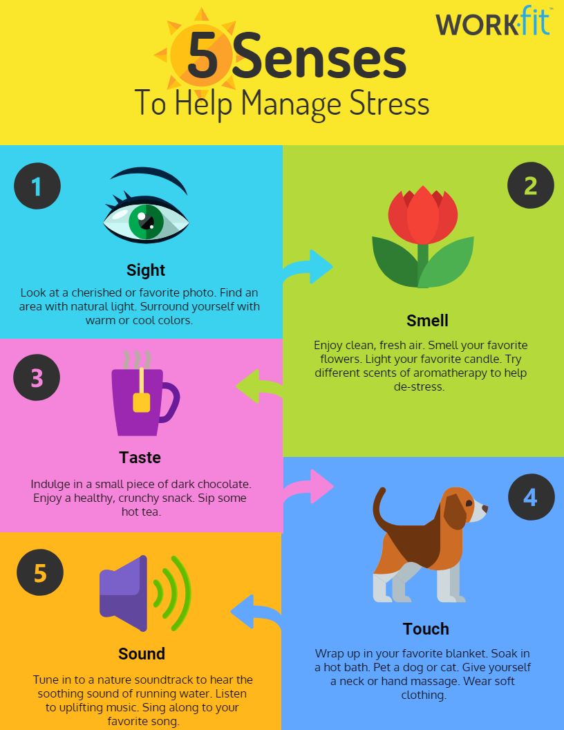 5 Senses To Help Manage Stress INFOGRAPHIC Work Fit